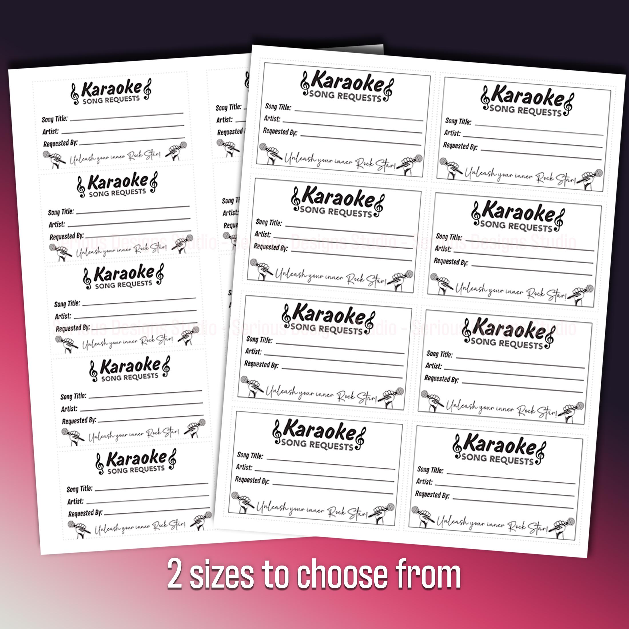 Karaoke Slips, Printable Karaoke Song Request Cards, Digital PDF for ...