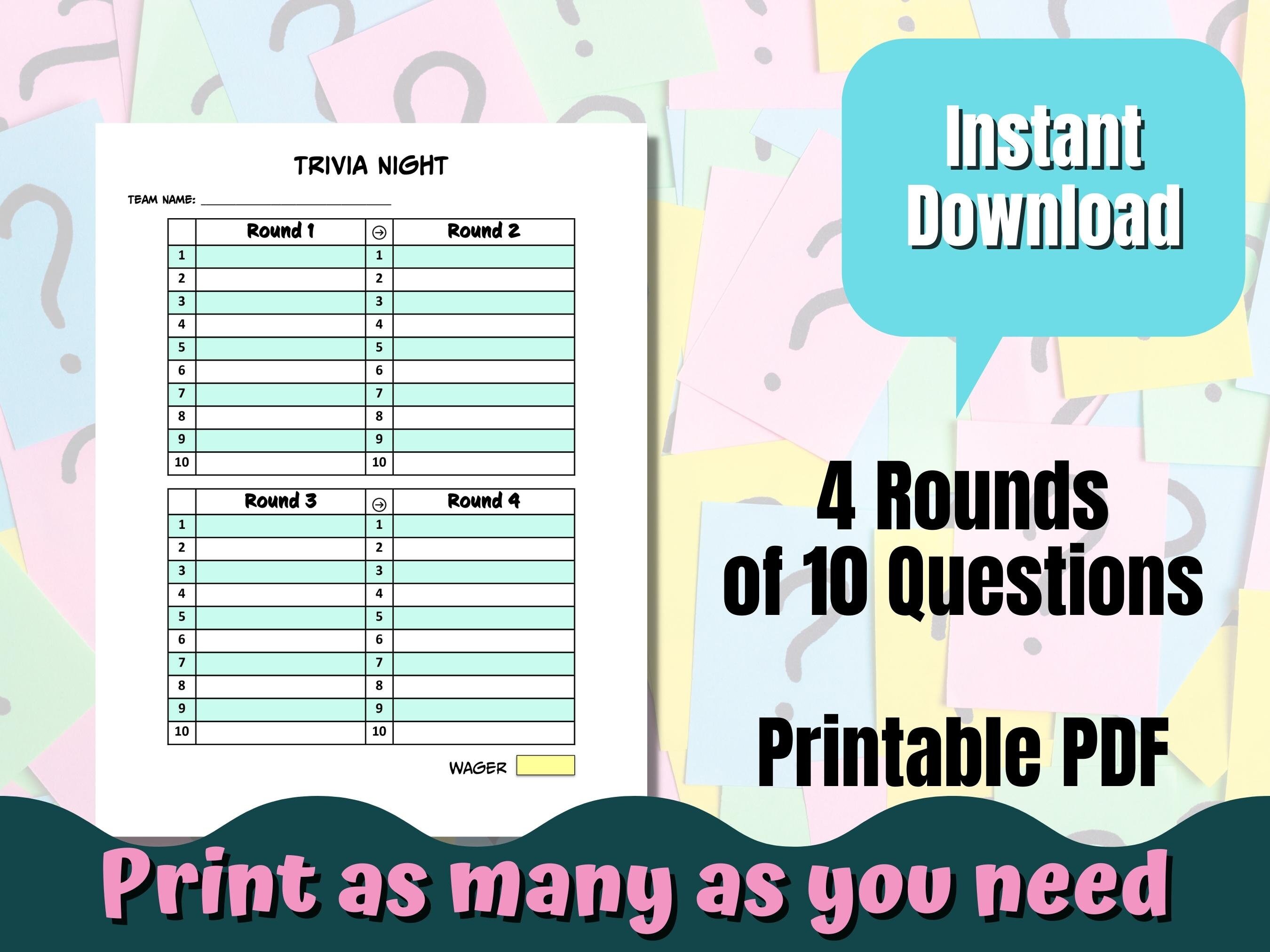 Trivia Night Answer Sheet Printable Trivia Sheet 4 Trivia Etsy Canada Trivia Night Answer Sheet Printable Trivia Sheet 4 Trivia Etsy Canada