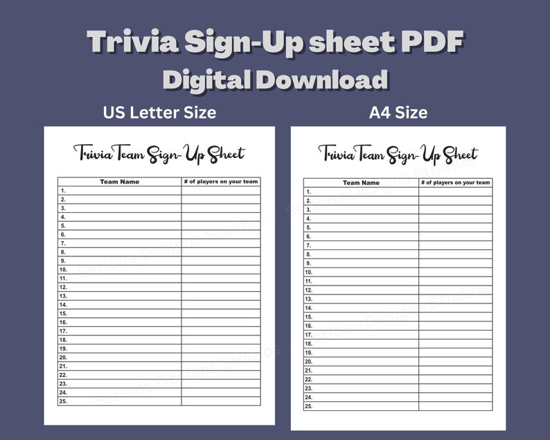 Trivia Team Sign-up Sheet: US Letter & A4 (digital Download) - Etsy