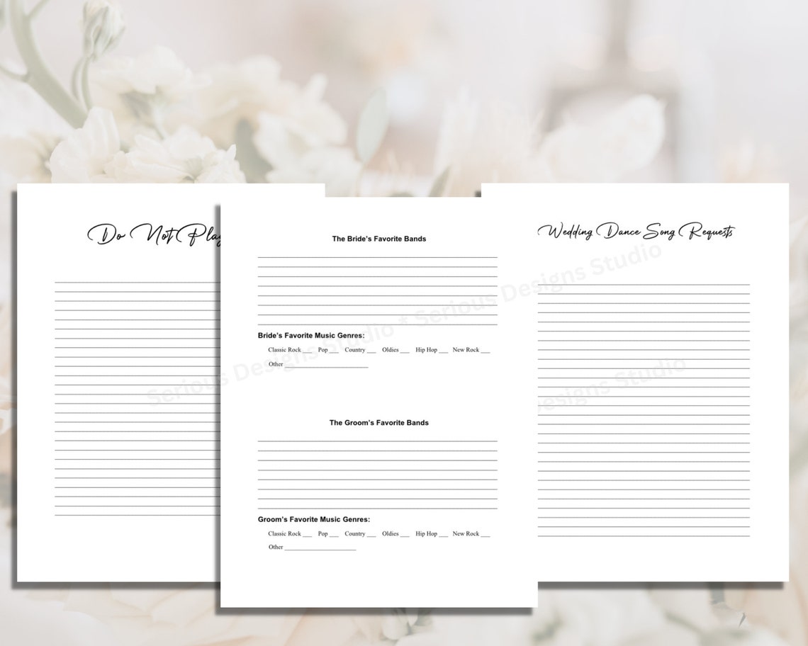 DJ Wedding Template, Fillable Wedding Form, Printable PDF, Digital ...