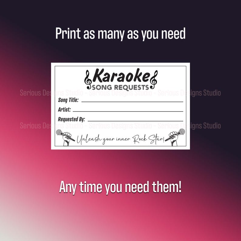 Karaoke Slips, Printable Karaoke Song Request Cards, Digital PDF for ...