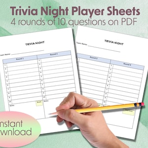 Trivia Answer Sheet, Printable PDF, 4 Rounds of 10 Questions, Blank ...
