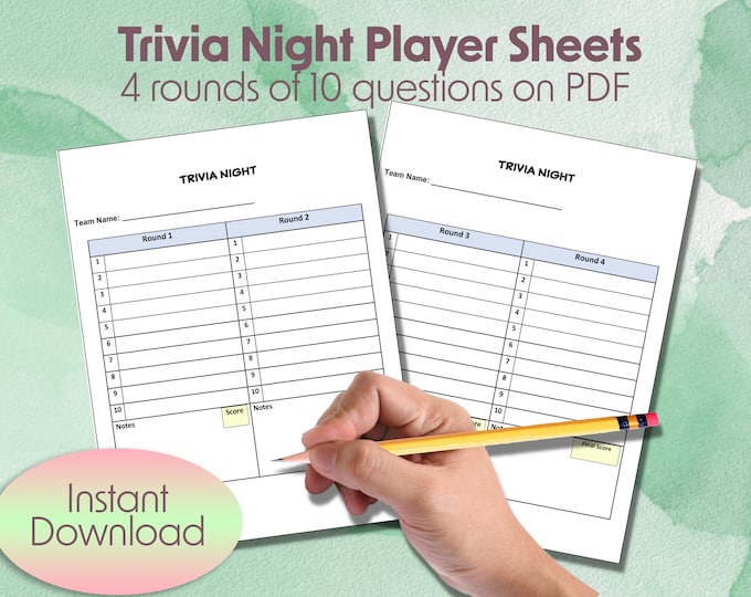 Trivia Answer Sheet Printable PDF 4 Rounds of 10 Questions - Etsy