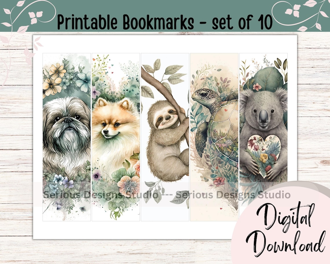 Adorable Animal Bookmarks Printable Watercolor Set Perfect for Animal ...