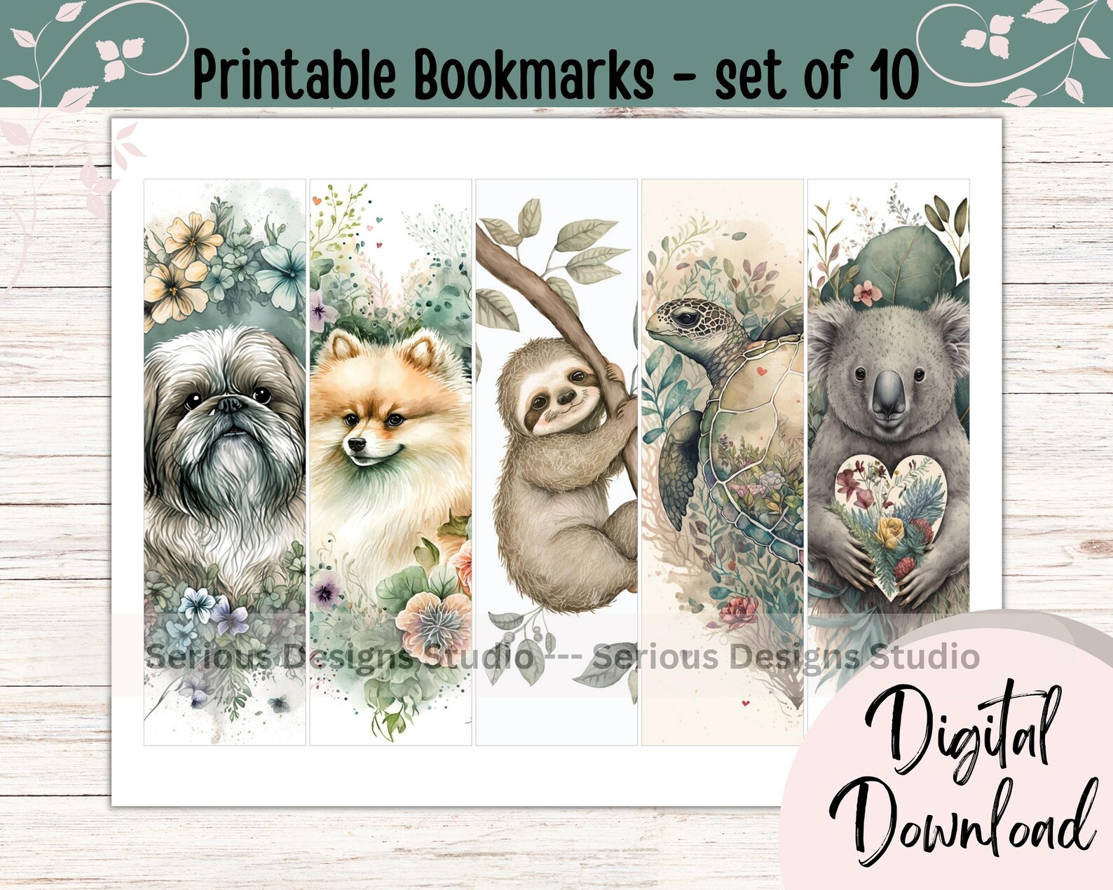 Adorable Animal Bookmarks Printable Watercolor Set Perfect for Animal ...