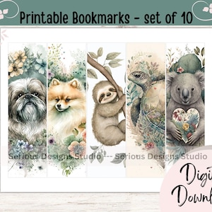 Adorable Animal Bookmarks | Printable Watercolor Set | Perfect for ...