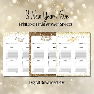 Trivia Player Sheets, New Year Theme Trivia, Printable Trivia Sheets ...