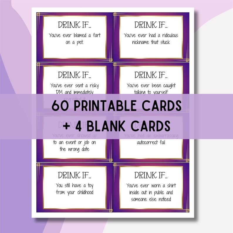 Drinking Game, 60 Printable Game Cards for Adults, Adult Game, Drinking ...