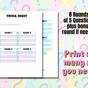 Printable Trivia Answer Sheets: 8 Round PDF (digital Download) - Etsy