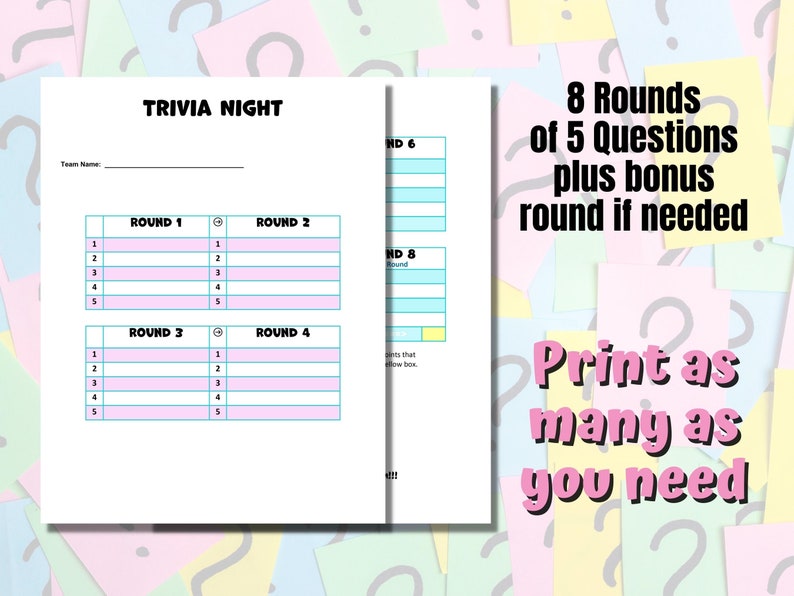 Printable Trivia Answer Sheets: 8 Round PDF (digital Download) - Etsy
