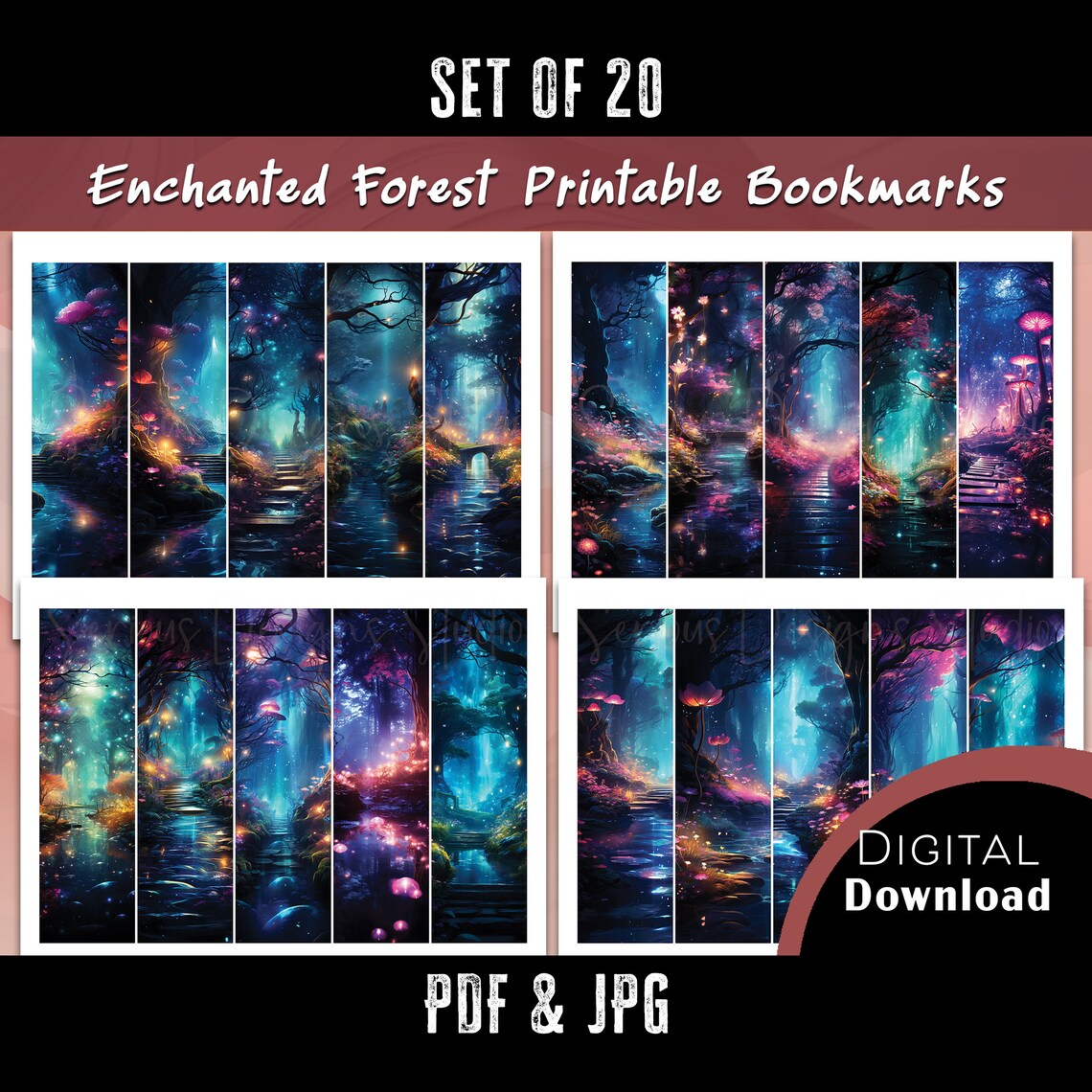 Fantasy Forest Bookmarks, Printable Bookmark Set, Magical Realm ...