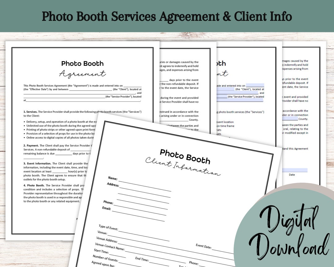 Photo Booth Contract, Editable and Printable Contract, Fillable ...