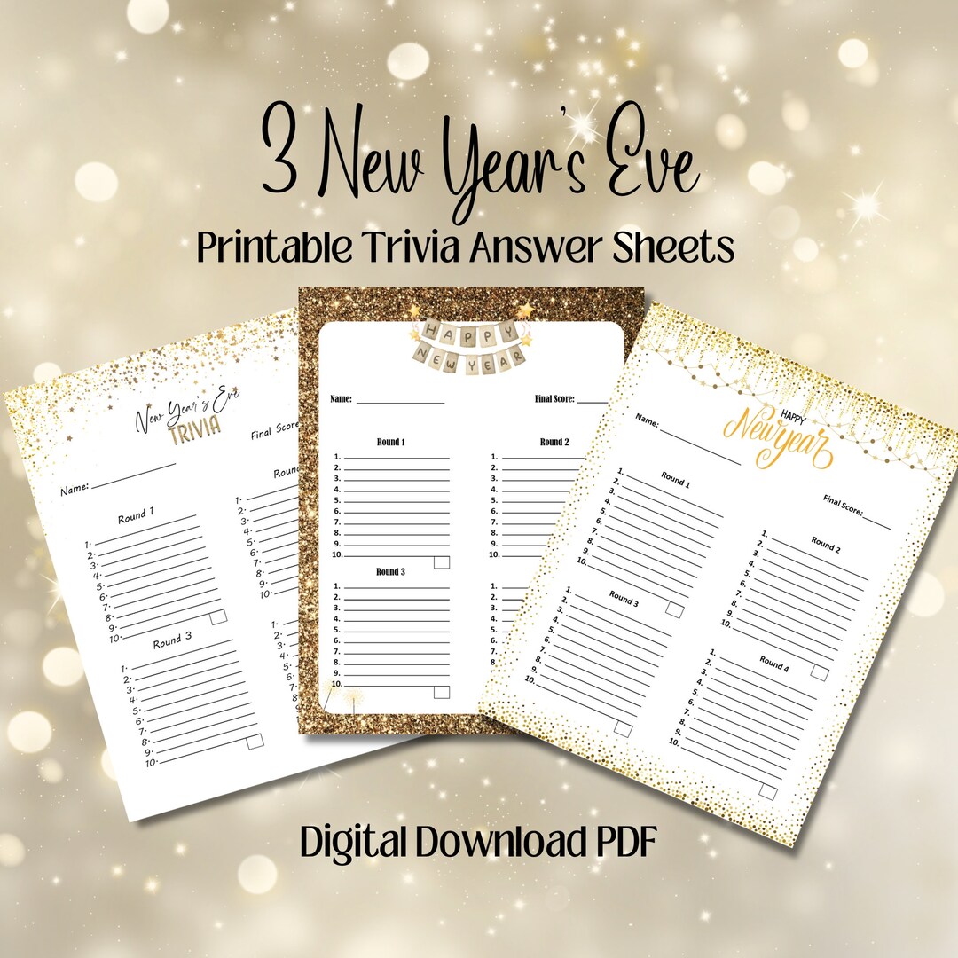 Trivia Player Sheets, New Year Theme Trivia, Printable Trivia Sheets ...