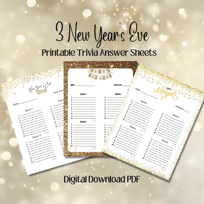 Trivia Player Sheets, New Year Theme Trivia, Printable Trivia Sheets ...