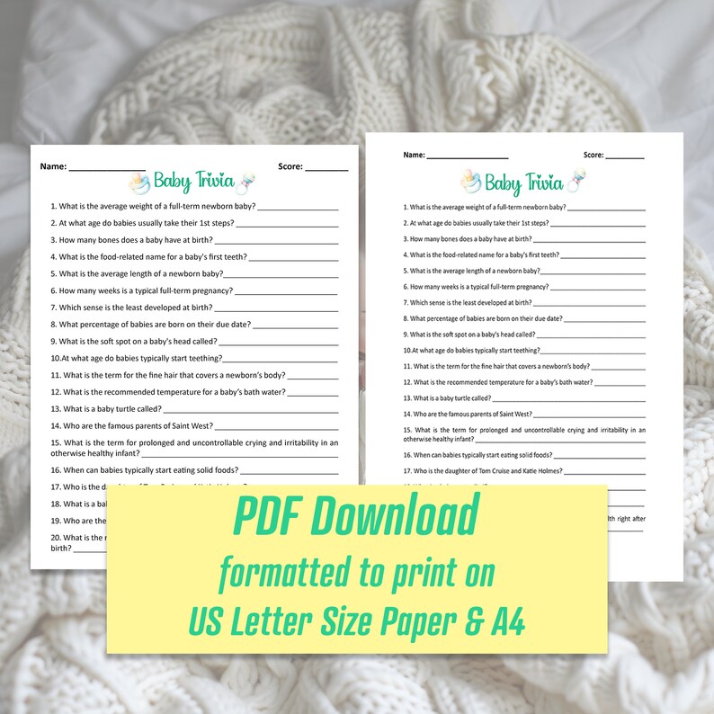 Baby Trivia Game, Printable Pdf, 20 Fun Baby Questions, Digital ...