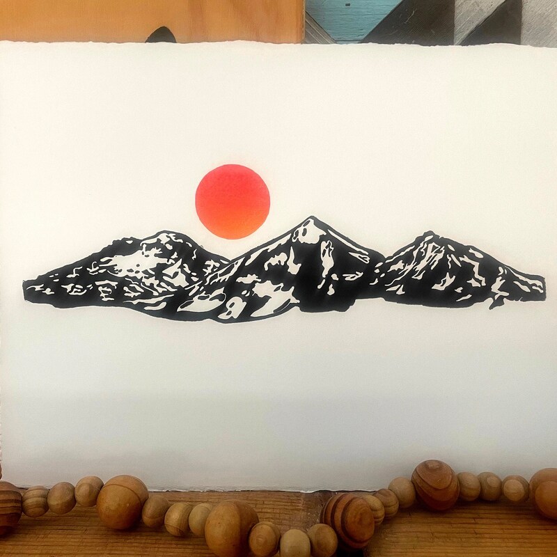Mountain Linocut - Etsy