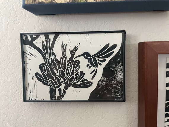 Desert Hummingbird Linocut Print 4x6 - Etsy