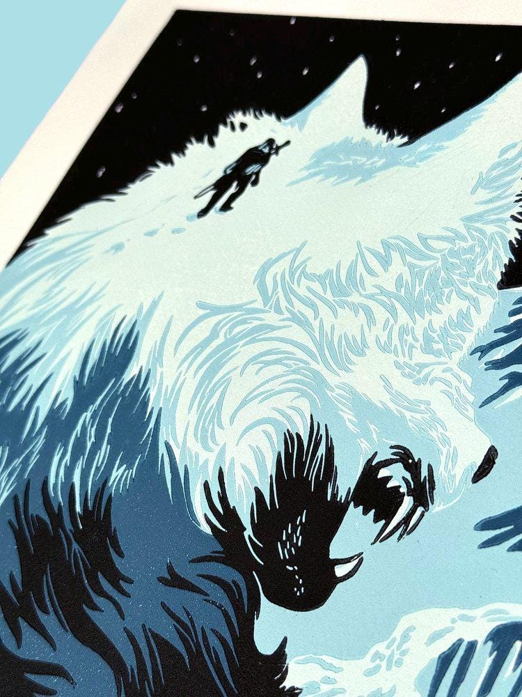 Game of Thrones Wolf Linocut Print Signed by Artists - Etsy