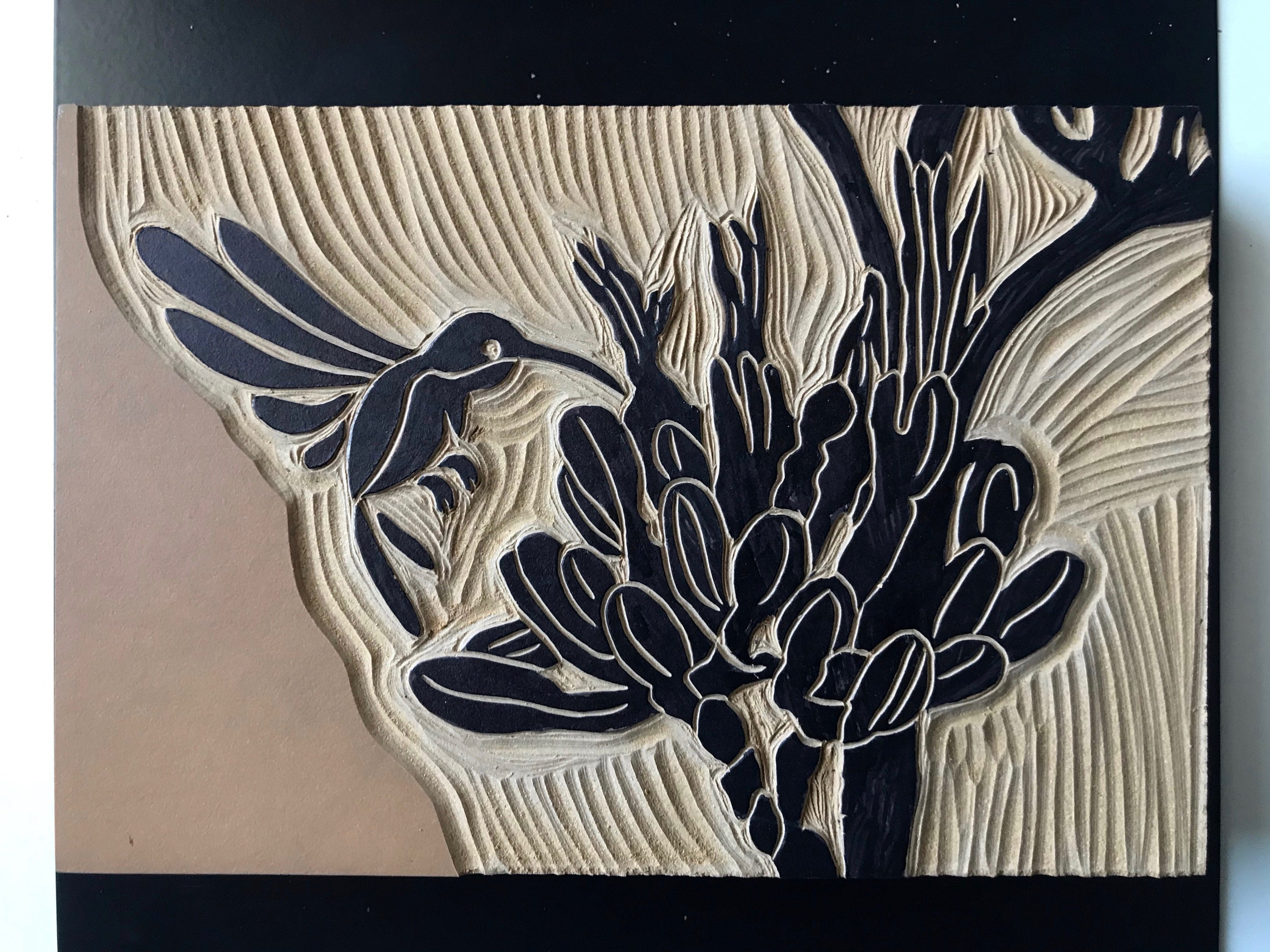 Desert Hummingbird Linocut Print 4x6 Inch print Size - Etsy