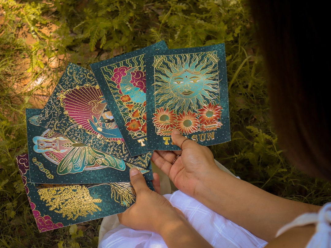 A5 Witchy Gold Foil Postcards Set of 5 Mystic Tarot Notecards Fantasy ...