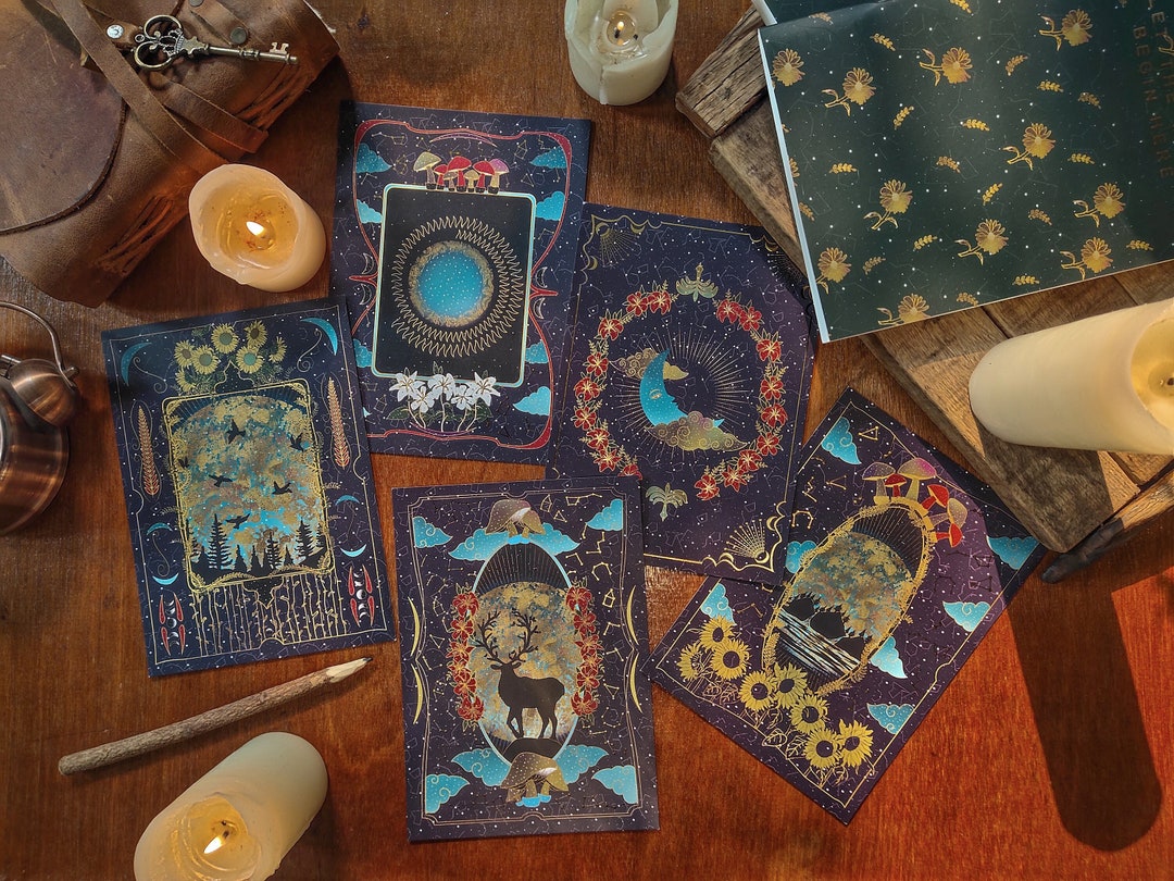 A5 Fantasy Gold Foil Postcards Set of 5 Mystical Nature Notecards ...