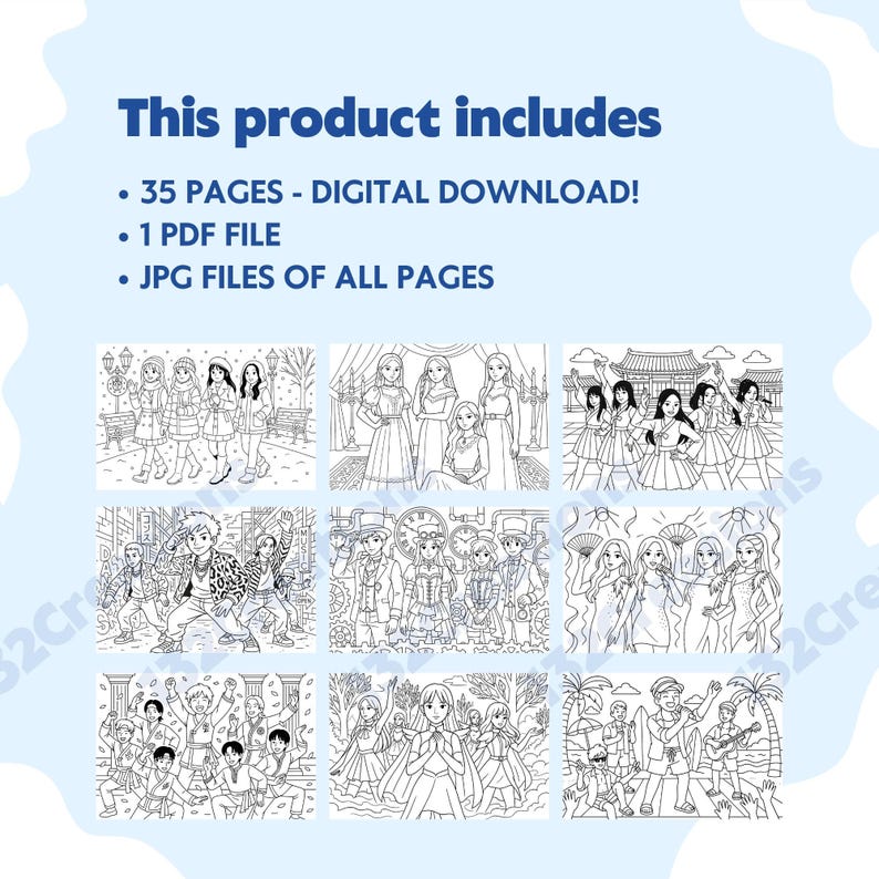 35 K-pop Fashion-concept Coloring Pages – Digital Download for K-pop ...