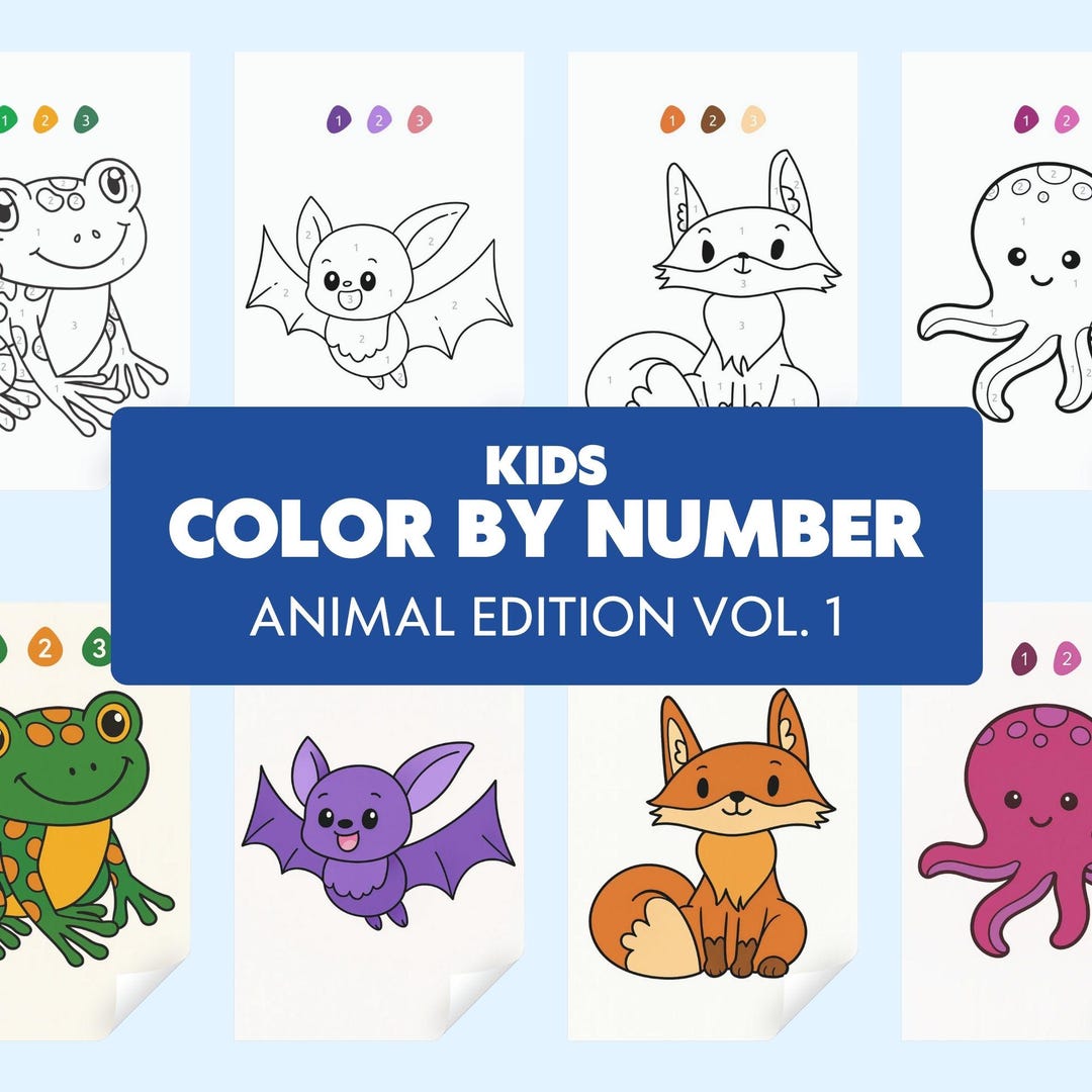 Animal Color by Number Pages for Kids – Printable PDF & JPEG – Fun ...