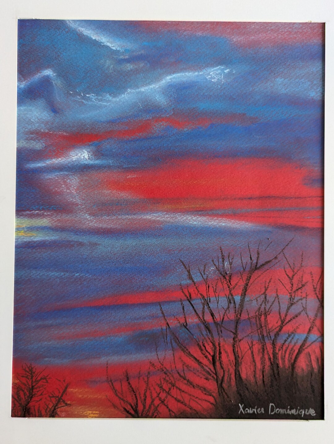 Dry Pastel Painting - Landscape With Blazing and Cloudy Sky, Light of ...