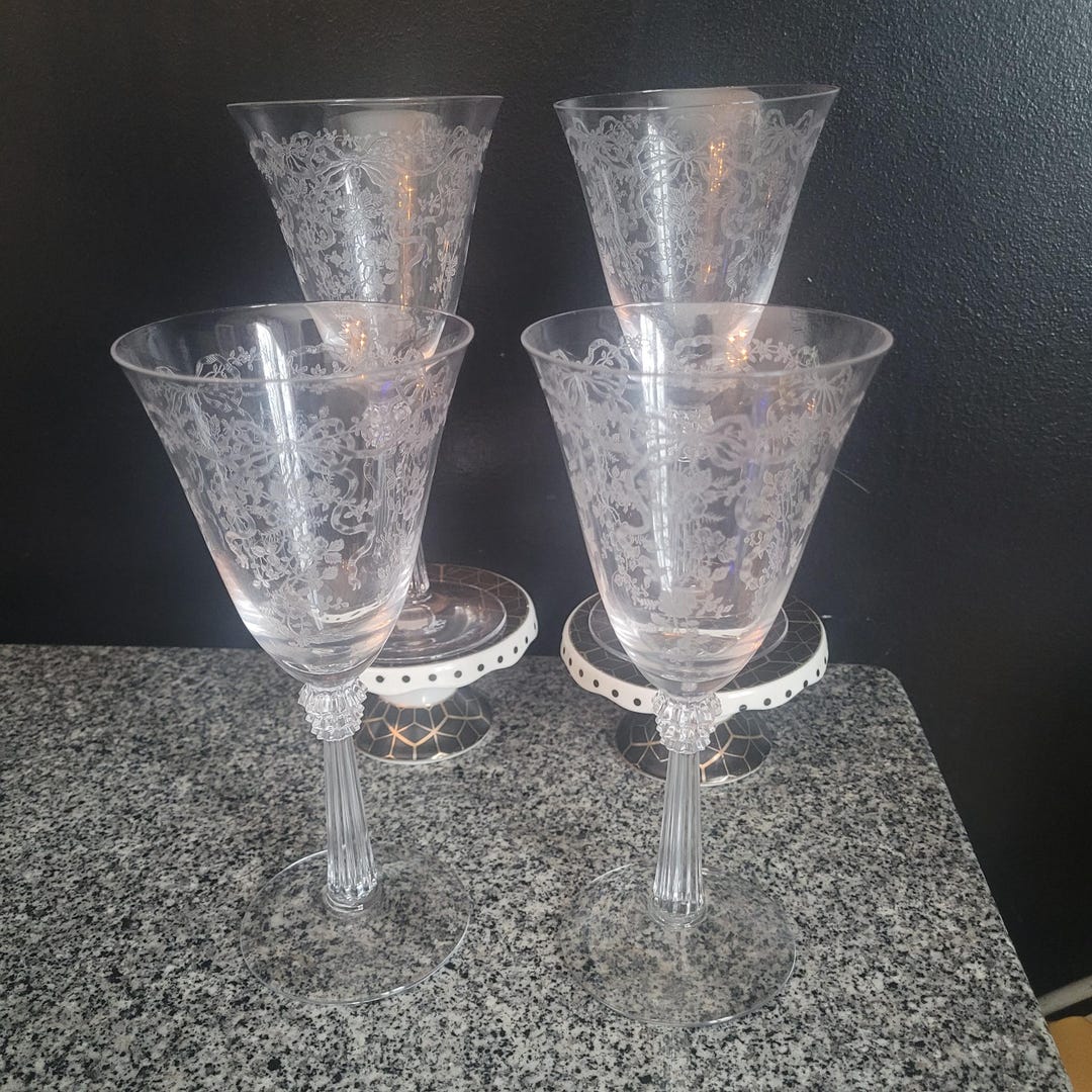 Fostoria Romance Pattern 5.88” Claret Wine Glass Etched Ribbon ...