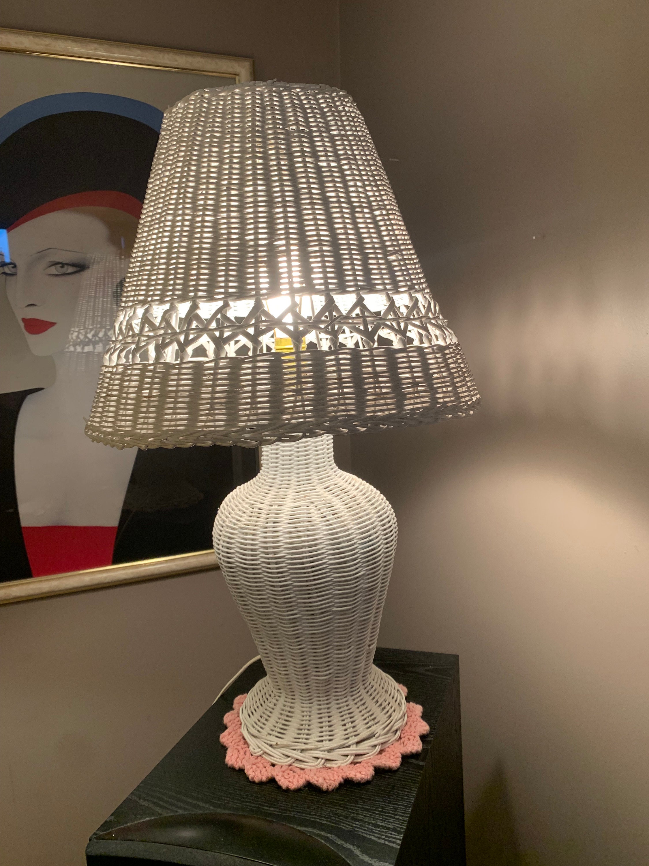 Vintage White Wicker Bell Shaped Lamp and Shade - Etsy