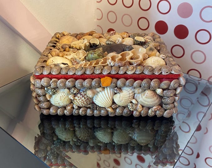 Vintage Seashell Trinket Box – Red Velvet Lined Jewelry Box – 1970s ...
