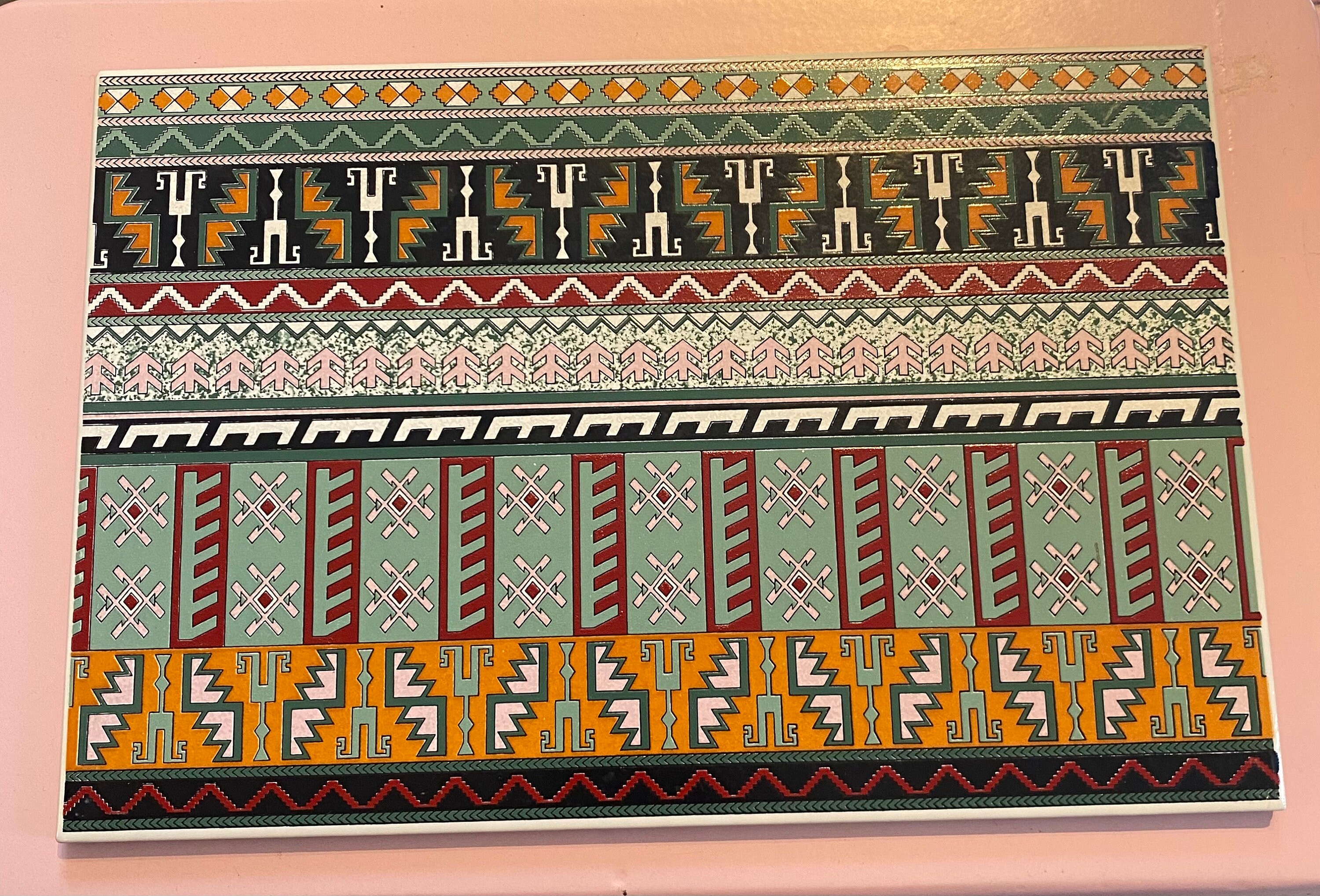 Glazed Terracotta Aztec Design Rectangular Large Tile Made in Italy ...