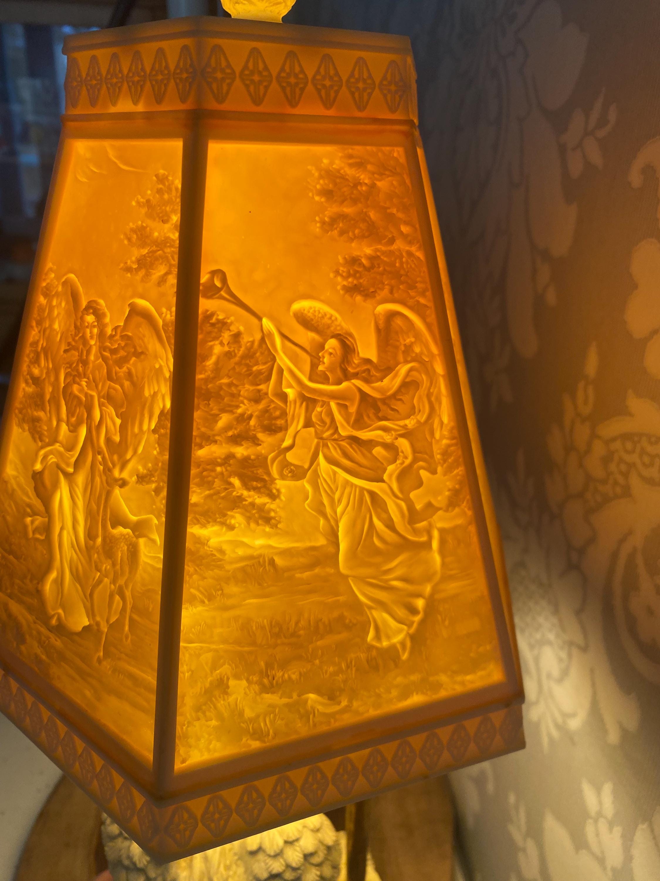 Vintage Lithophane Angel Lamp 17” Tall | Backlit Porcelain Shade ...