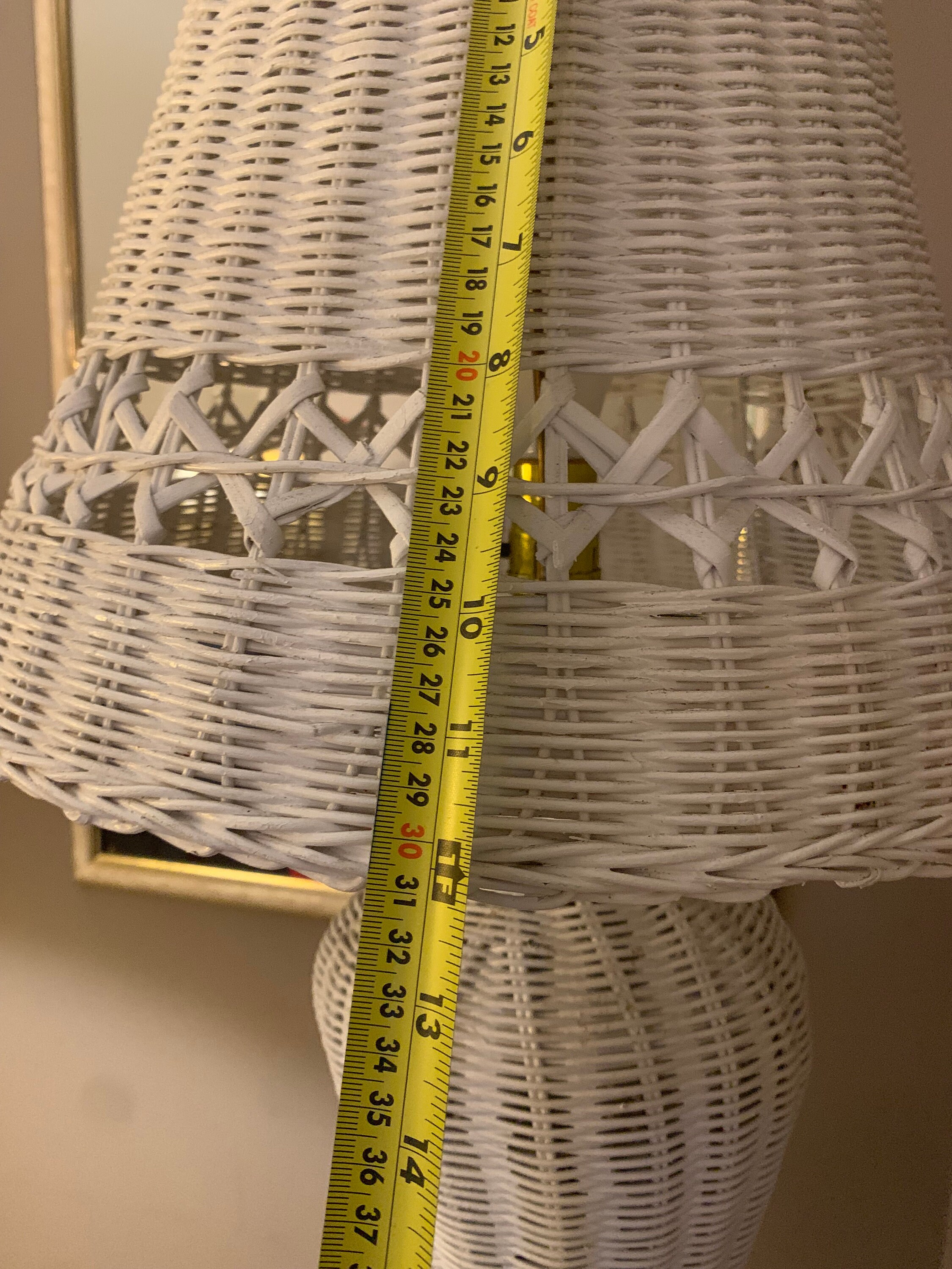 Vintage White Wicker Bell Shaped Lamp and Shade - Etsy