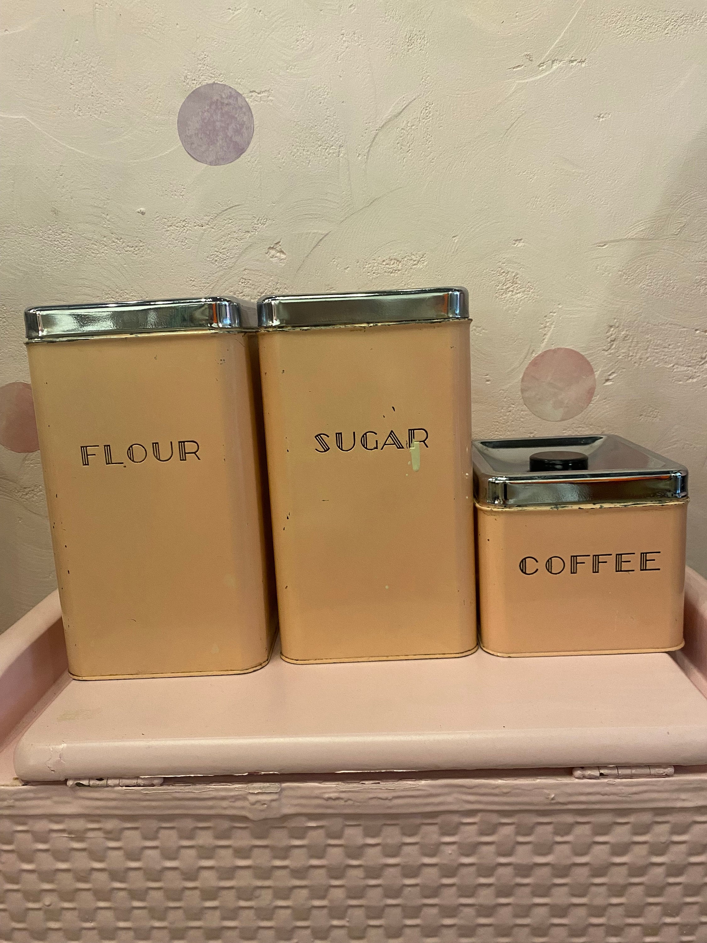 Vintage 1950s Garner Ware Pink and Chrome Canisters, Flour Canister ...