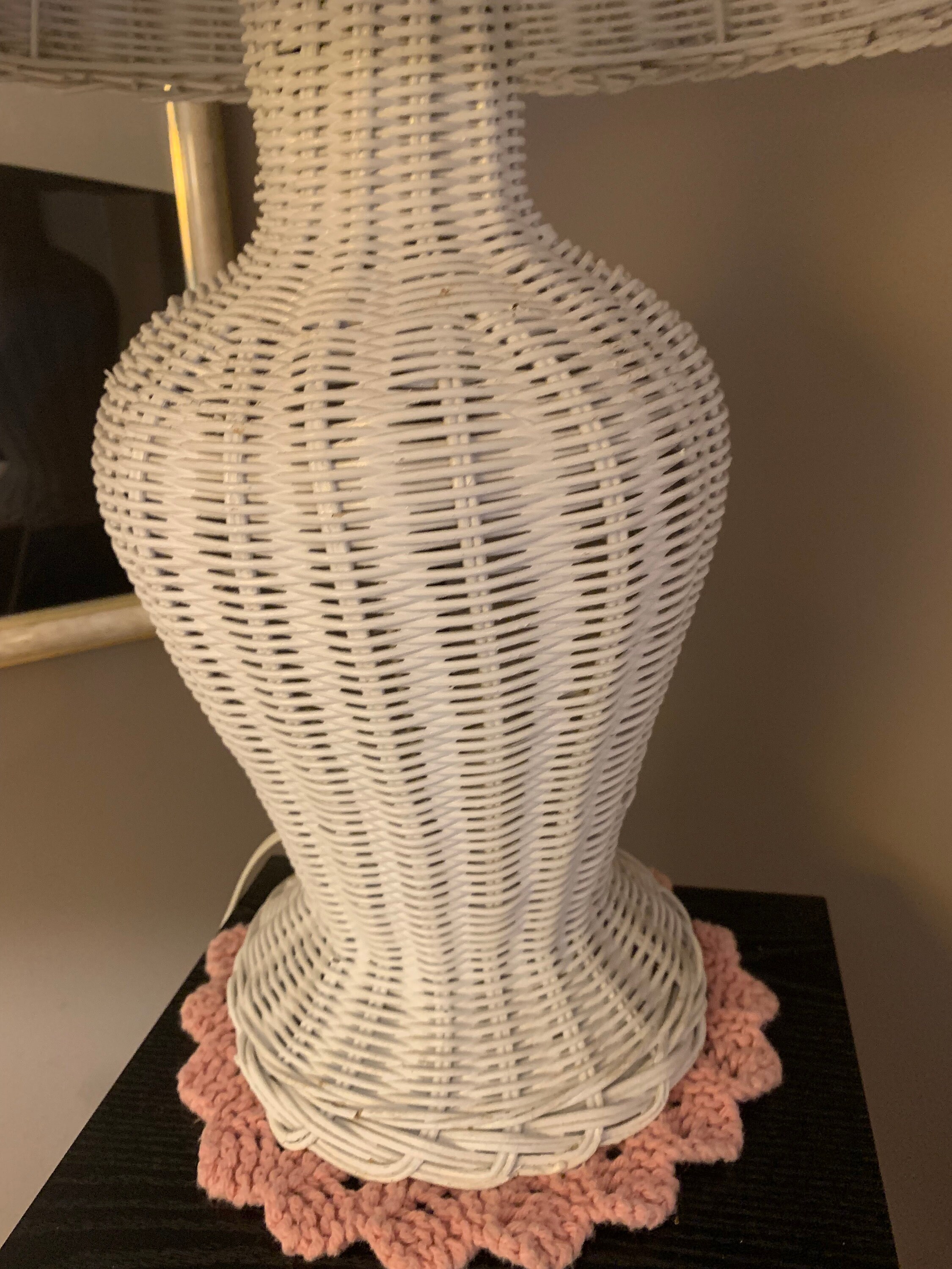 Vintage White Wicker Bell Shaped Lamp and Shade - Etsy