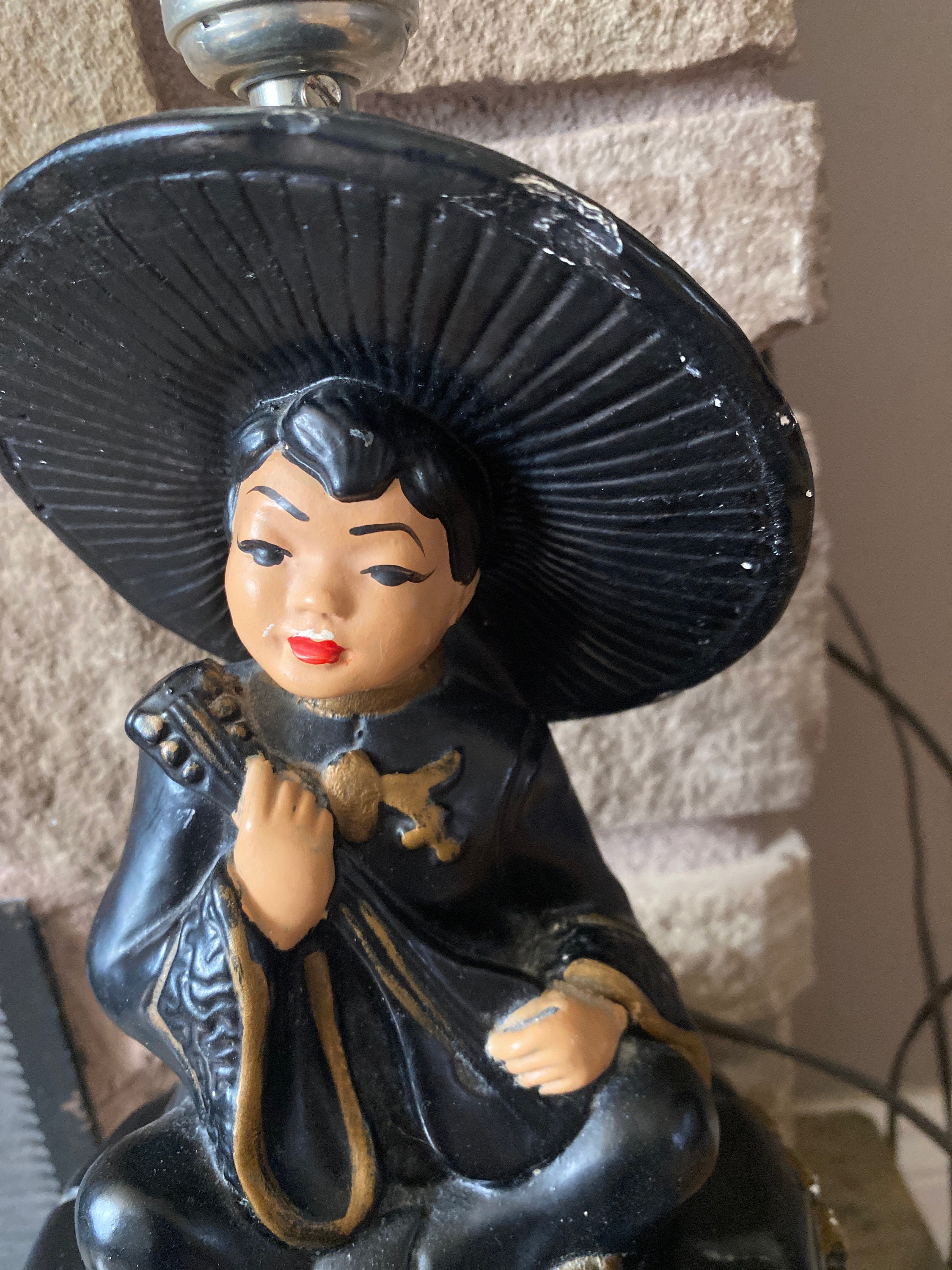 Vintage 1950s Chalkware Chinese Lady With Guitar Lamp No Shade - Etsy
