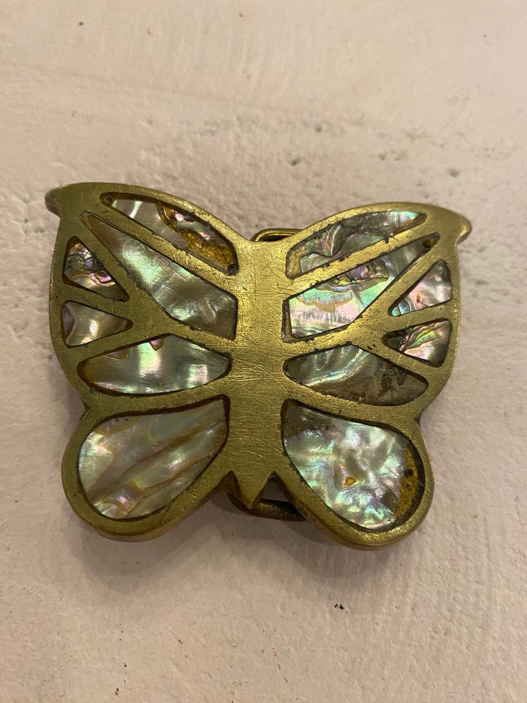 Vintage Abalone Shell and Cast Bronze Metal Butterfly Shaped Belt ...