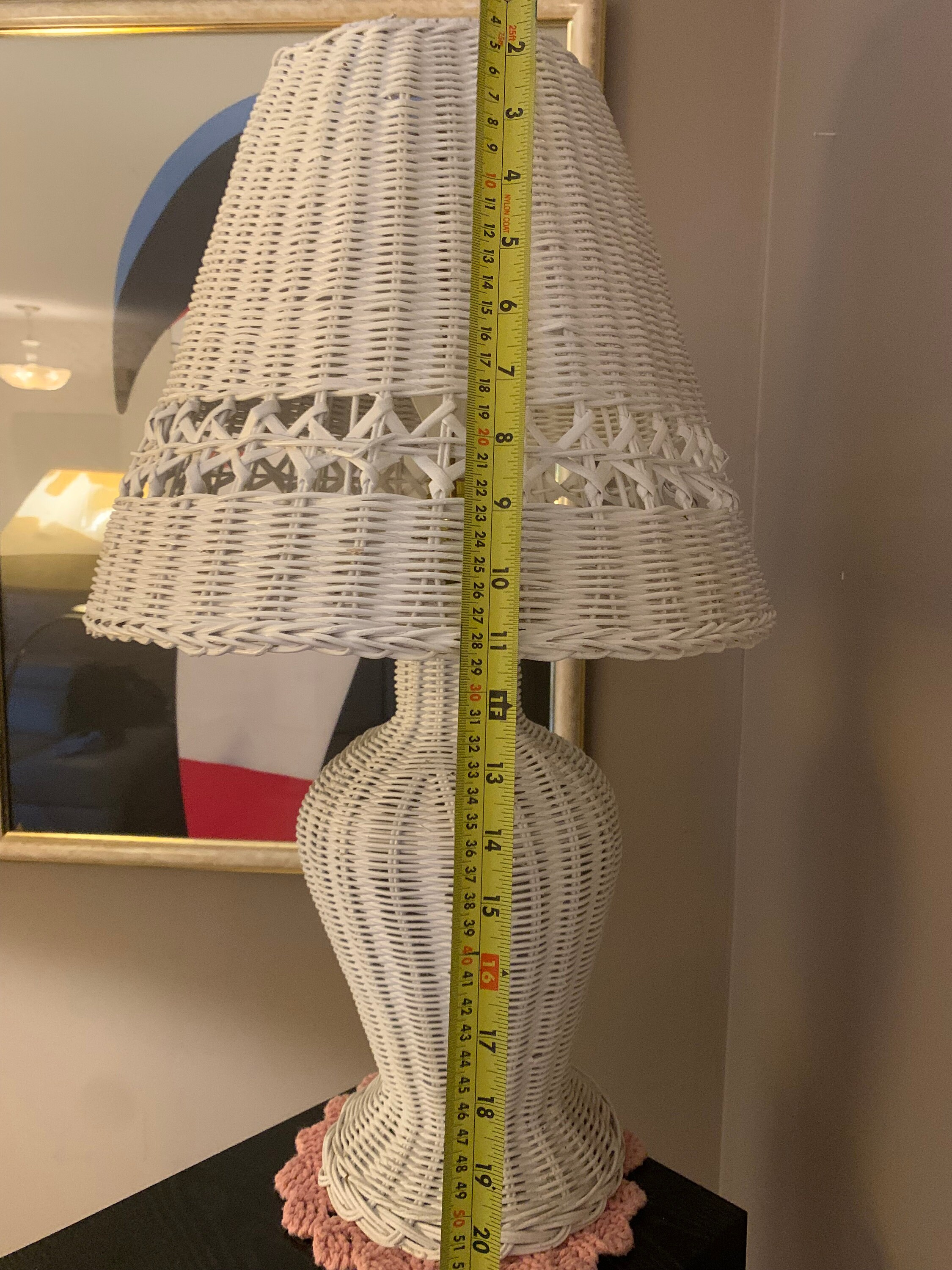 Vintage White Wicker Bell Shaped Lamp and Shade - Etsy