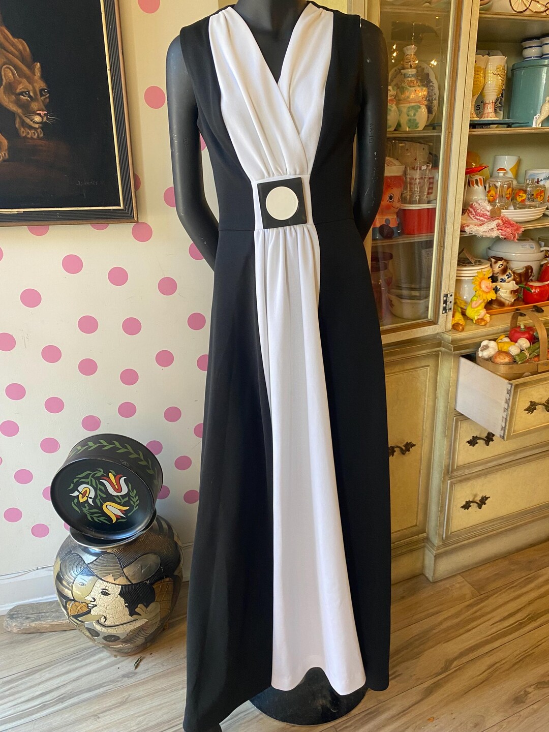 Vintage 1960’s/70’s Mod Style Black and White Maxi Dress With Bold ...