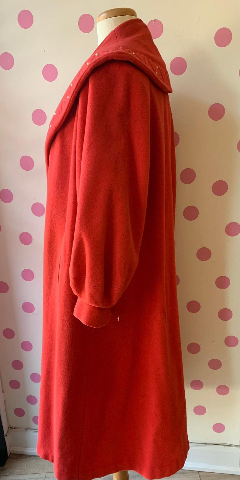 1940's Red Wool Duster Long Coat With Crystal and Pearl Embellishments ...