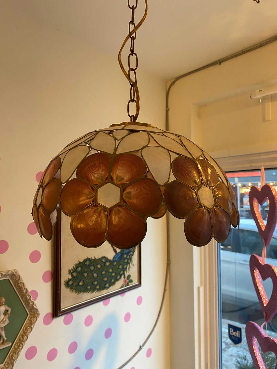 Vintage Capiz Shell Floral Hanging Pendant Shade - Etsy