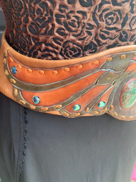 Vintage Sculptural Tooled Leather Goose/Duck Belt wit… - Gem
