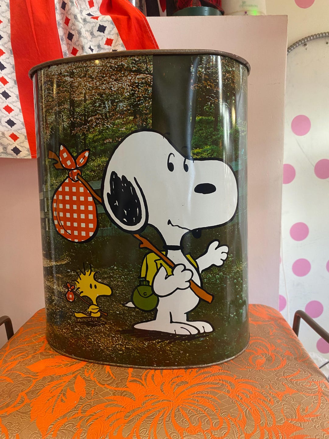 Vintage 1978 Chinch Peanuts Trash Can Featuring Charlie Brown Snoopy ...