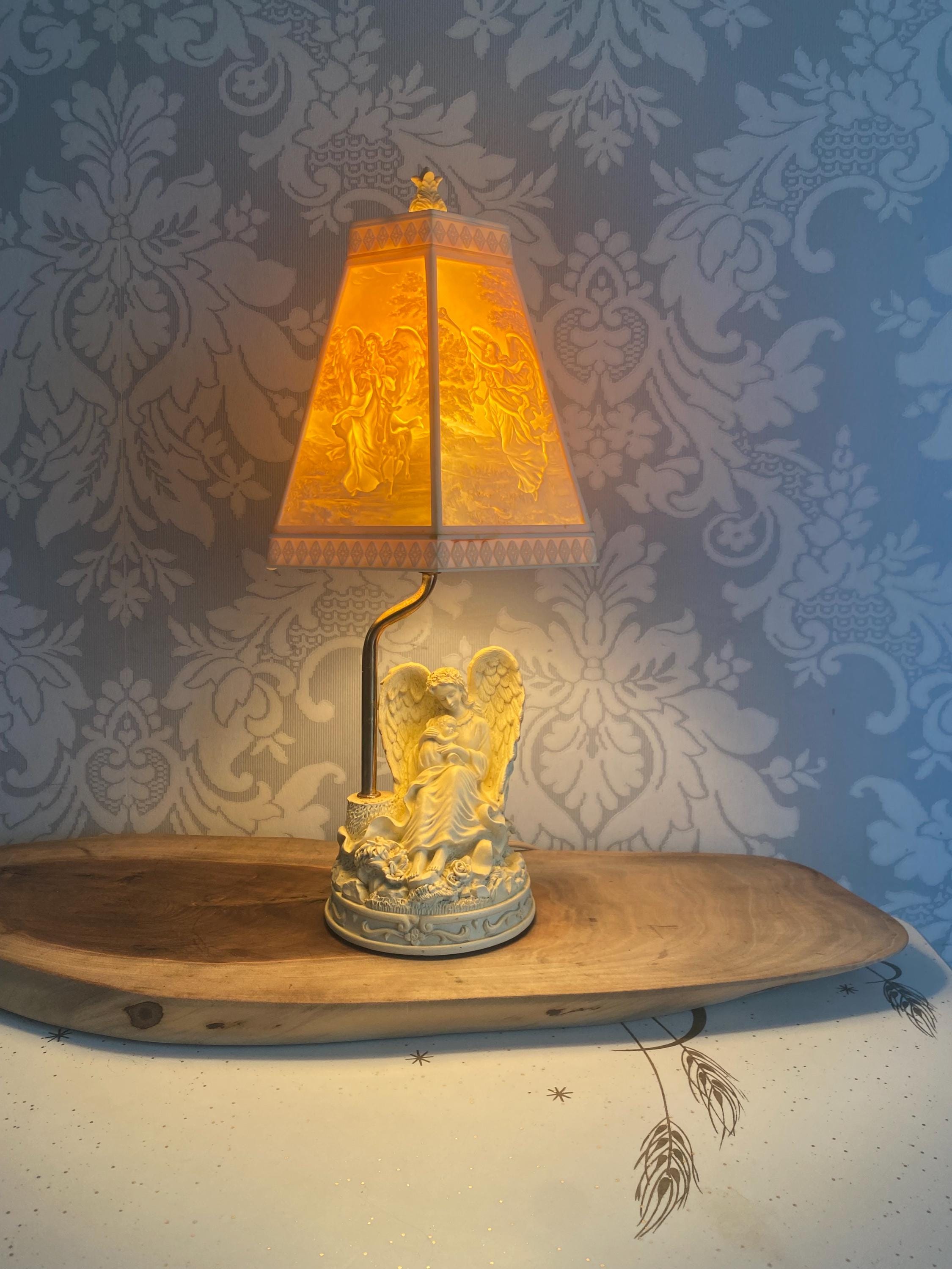 Vintage Lithophane Angel Lamp 17” Tall | Backlit Porcelain Shade ...