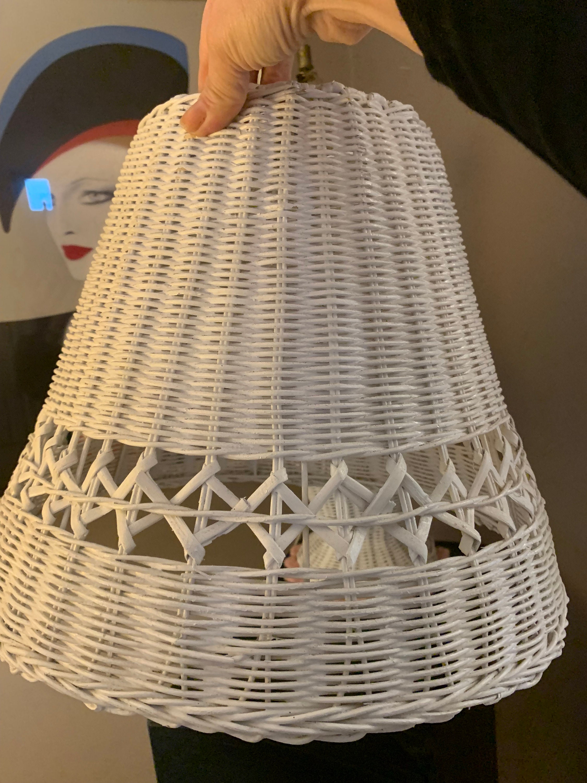 Vintage White Wicker Bell Shaped Lamp and Shade - Etsy