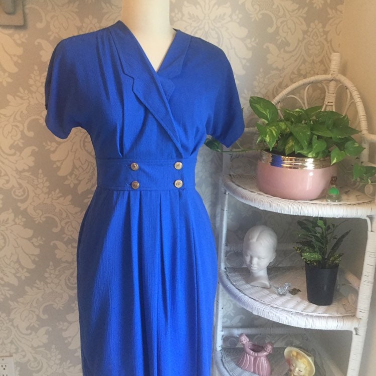 Vintage 1980’s Cobalt Blue Shirt Dress - Etsy