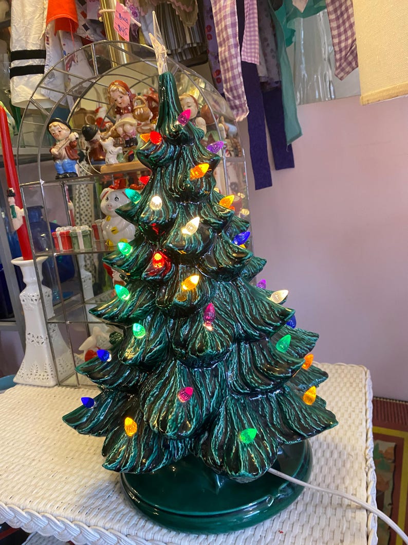 Vintage Ceramic Light-up Christmas Tree – 18.5” Tall – Multicolor Bulbs ...