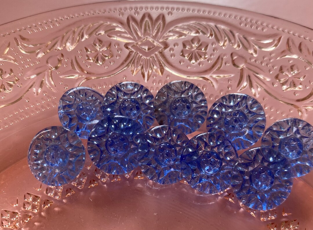 Set of 10 Blue Color Glass Round Garment Button 1cm Floral Pattern - Etsy