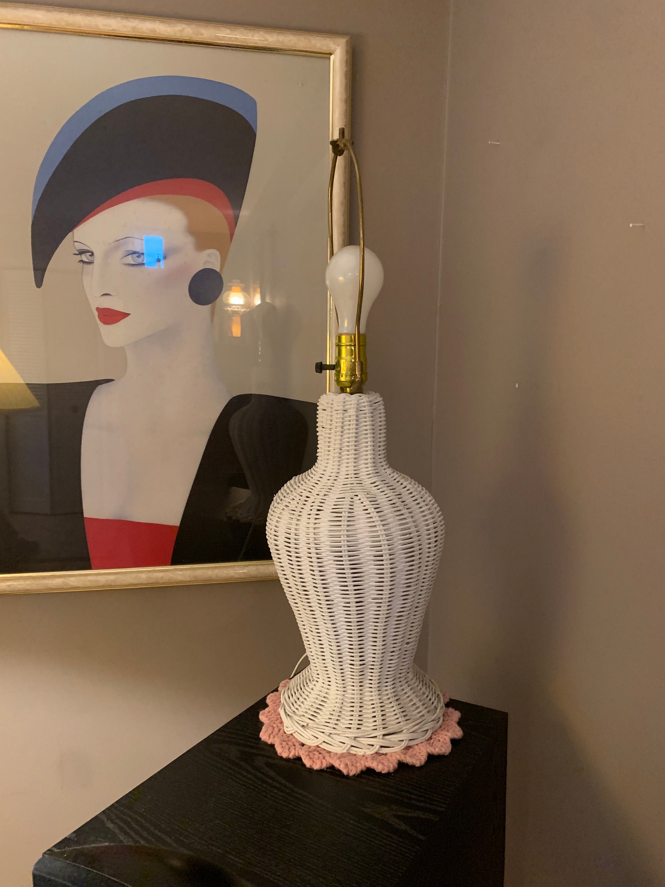 Vintage White Wicker Bell Shaped Lamp and Shade - Etsy